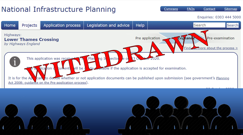 DCO Application Withdrawn - Thames Crossing Action Group DCO Application Withdrawn - Thames Crossing Action Group